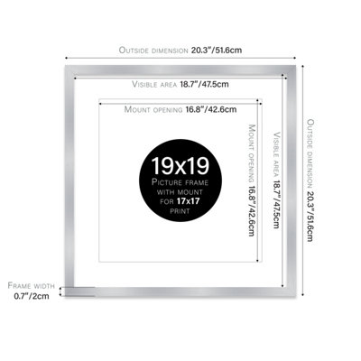 19x19" Silver Picture Frame - 19x19" Square Frame with 17x17" Mount for ...