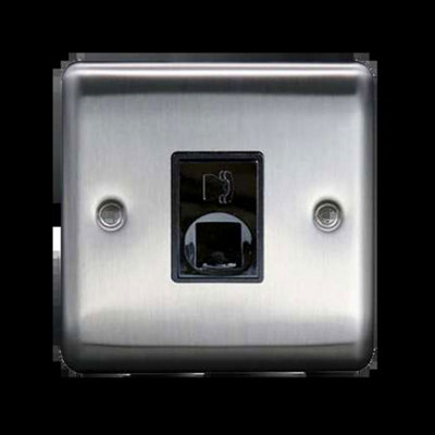 1G USA RJ11 Telephone poInt Brushed Chrome, Grey insert