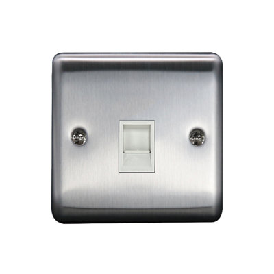 1G USA RJ11 Telephone poInt Brushed Chrome, White insert