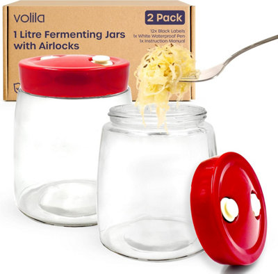 1L Fermentation Jars with Airlock & Labels - 2-Pack Glass Jars for ...