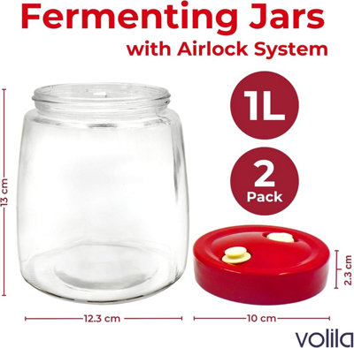 1L Glass Fermentation Jars with Airlock - 2 Pack with Labels & Pen ...