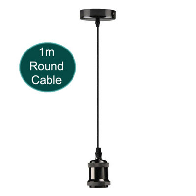 1m Black Pendant Light Holder Shiny Finish Hanging Lamp Fitting
