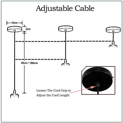 1m Black &White Twisted Cable E27 Base White Ceiling Light Fitting Lamp ...