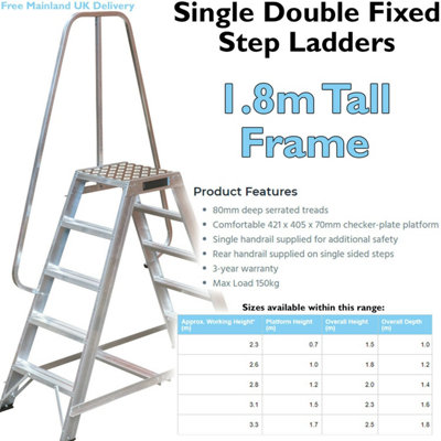 1m Heavy Duty Double Sided Step Ladder with Safety Handrail and Wide ...