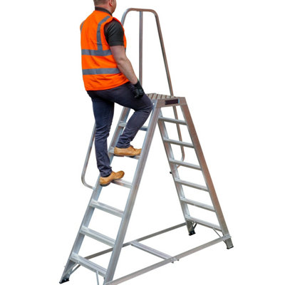 1m Heavy Duty Double Sided Step Ladder with Safety Handrail and Wide ...