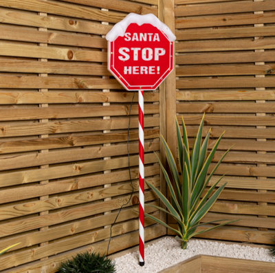 1m Light up Red Santa Stop Here Sign with 30 Multi Coloured LEDs