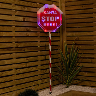 1m Light up Red Santa Stop Here Sign with 30 Multi Coloured LEDs