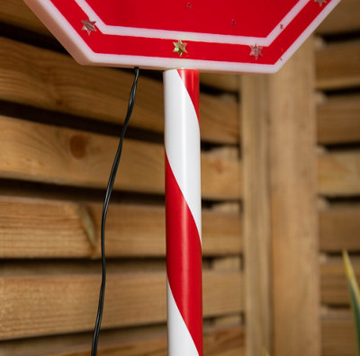 1m Light up Red Santa Stop Here Sign with 30 Multi Coloured LEDs