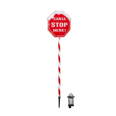 1m Light up Red Santa Stop Here Sign with 30 Multi Coloured LEDs