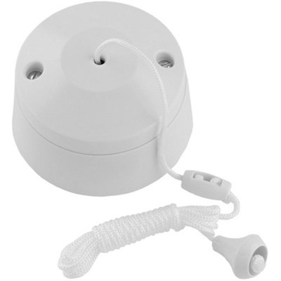 1m Pull Cord Ceiling Switch - 10A 230V - WHITE PLASITC Bathroom Round ...