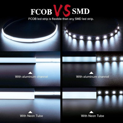 1M Warm White 12V COB LED Strip Lights with 300 LEDs/M 10W/M 1100lm/M ...