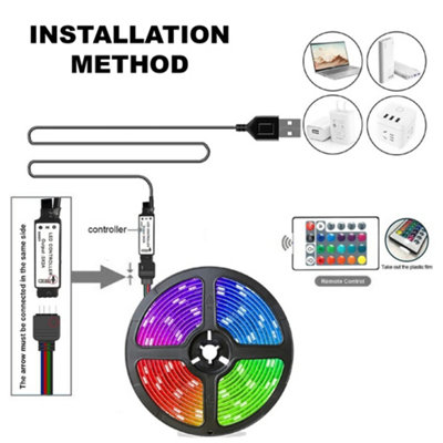 1m Waterproof RGB LED Strip Lights - USB-Powered and Remote-Controlled