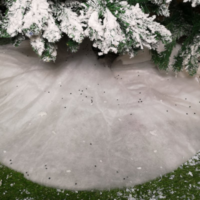 1m White Christmas Tree Skirt Snow Blanket with Silver Stars & Glitter ...