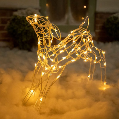 1M White Wire Light Up Christmas Reindeer Mother & Baby with 250 Warm ...