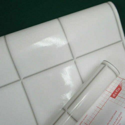 1m x 45cm D C Fix Modern White Tile Vinyl Wrap Sticky Back Plastic Film ...