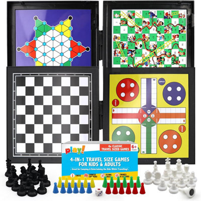 1pk 4-in-1 Travel Games, Mini Magnetic Board with Snakes and Ladders ...