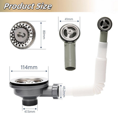 1set Kitchen Sink Waste Kit with Overflow Pipes Wash Basin Overflow ...
