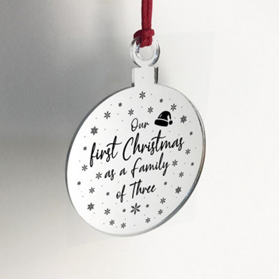 1st Christmas As A Family Of Three Engraved Tree Decoration Babys 1st ...