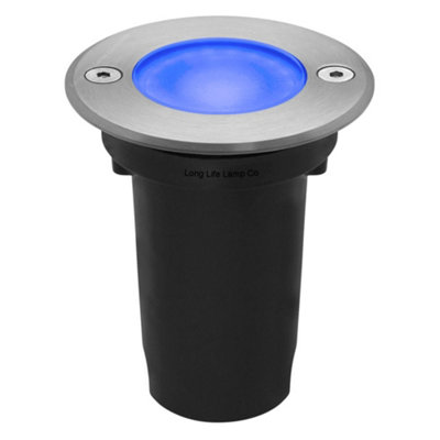 1w LED Recessed Outdoor Ground Light Round Blue Brushed Chrome Walkover ...