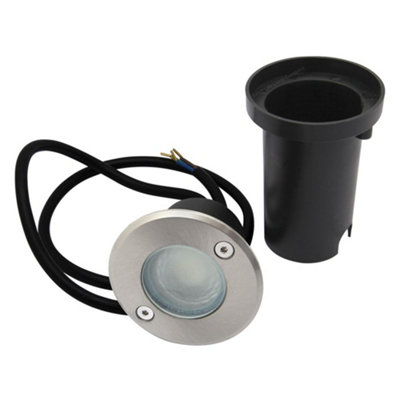 1w LED Recessed Outdoor Ground Light Round Blue Brushed Chrome Walkover ...