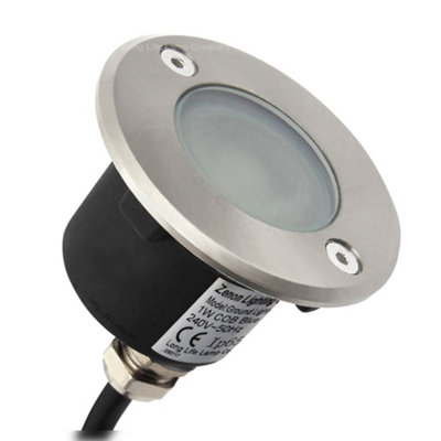 1w LED Recessed Outdoor Ground Light Round Blue Brushed Chrome Walkover ...
