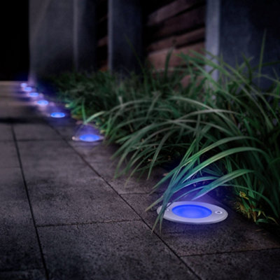 1w LED Recessed Outdoor Ground Light Round Blue Brushed Chrome Walkover ...