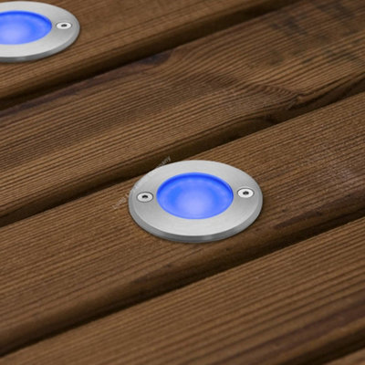 1w LED Recessed Outdoor Ground Light Round Blue Brushed Chrome Walkover ...