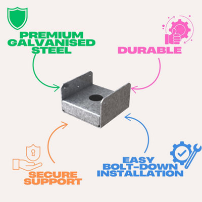 1x 100 x 100mm Galvanized Bolt Down Post Supports for Decking Post Base