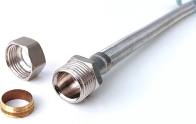 1x 15mm Compression x 1/2" BSP (500mm long) WRAS APPROVED Flexible Tap ...