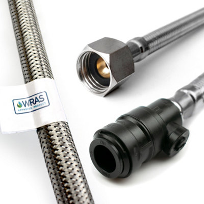 1x 15mm Push-Fit with Isolation Valve x 1/2" BSP (500mm long) WRAS ...
