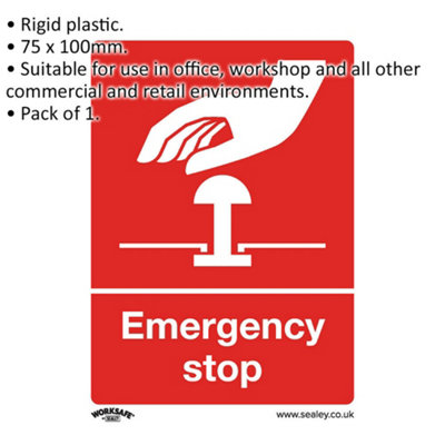1x Emergency Stop Sign - Rigid Plastic Safety Warning Plate 75mm x 100mm