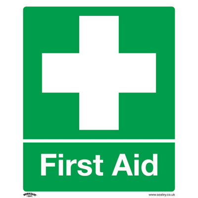 1x FIRST AID Health & Safety Sign - Self Adhesive 250 x 300mm Warning ...