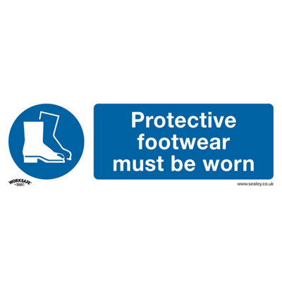 1x FOOT PROTECTION MUST BE WORN Safety Sign - Self Adhesive 300 x 100mm ...