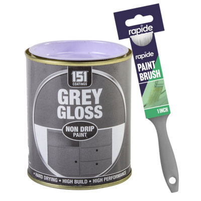 1X - Grey Gloss Non-Drip Paint 300ml + Paint Brush
