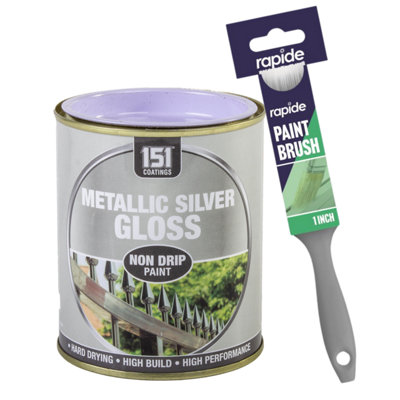 1X - METALLIC SILVER GLOSS NON-DRIP PAINT 300ML + PAINT BRUSH