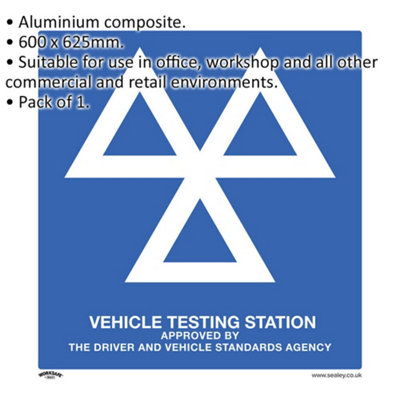 1x MOT TESTING STATION Safety Sign - Aluminium Metal 600 x 625mm ...