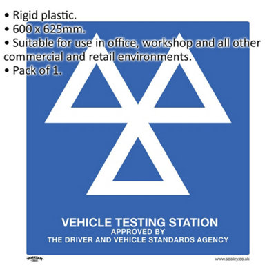 1x MOT TESTING STATION Safety Sign - Rigid Plastic 600 x 625mm Warning ...