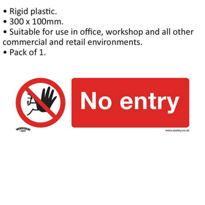 1x NO ENTRY Health & Safety Sign - Rigid Plastic 300 x 100mm Warning ...
