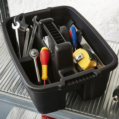 1x Plastic Kitchen Caddy Black Storage Organiser For Utensils Sponges ...