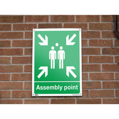 1x Rigid Plastic Assembly Point Health & Safety Sign 250x300mm