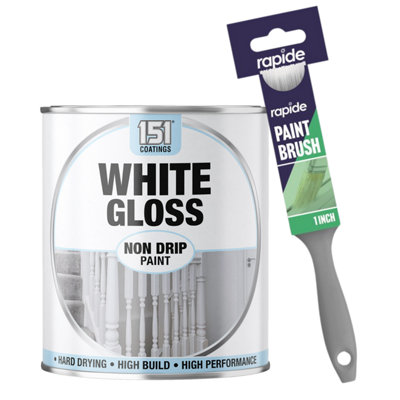 1X - White Gloss Non-Drip Paint 300ml + Paint Brush