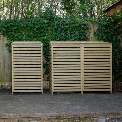 2.02m x 1.22m Large Wooden Outdoor Garden Triple Wheelie Bin Store ...