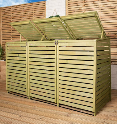 2.02m x 1.22m Large Wooden Outdoor Garden Triple Wheelie Bin Store ...