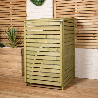 2.02m x 1.22m Large Wooden Outdoor Garden Triple Wheelie Bin Store ...