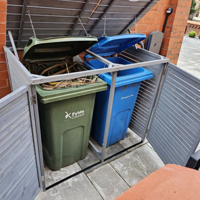 2.03m x 1.14m Large Grey Wooden Outdoor Garden Triple Wheelie Bin Store ...