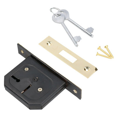 2-1/2" Mortice 3 Lever Deadlock Security Door Bolt Latch Brass Plate ...