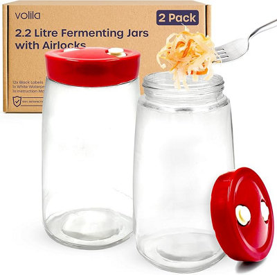 2.2L Fermentation Jars with Airlock - 2 Pack for Kimchi, Kombucha ...