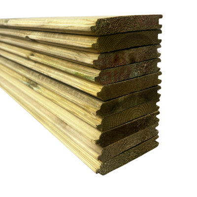 2.2m (120mm x 22mm) Tanalised V Tongue & Groove Timber Boards (Pack of 10)