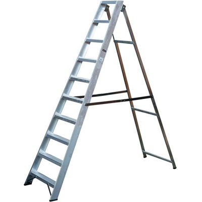 2.2m Aluminium Swingback Step Ladders 10 Tread Professional Lightweight ...