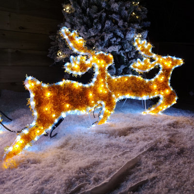 2.3m LED Tinsel Garland Santa with Sleigh and Reindeer Rope Light ...